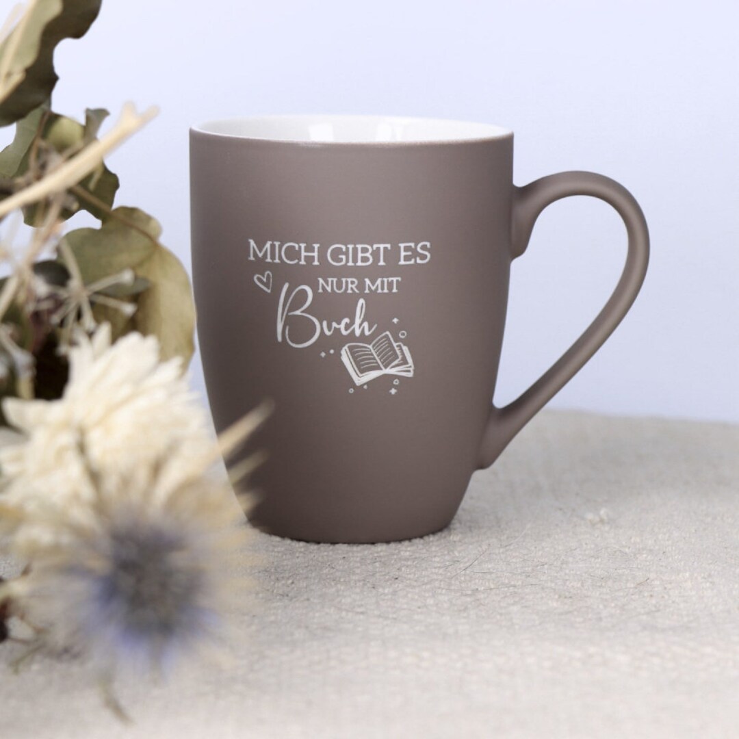 Soft-touch Mug in Taupe, "i Only Come With a Book" | Gift Idea | Gift ...