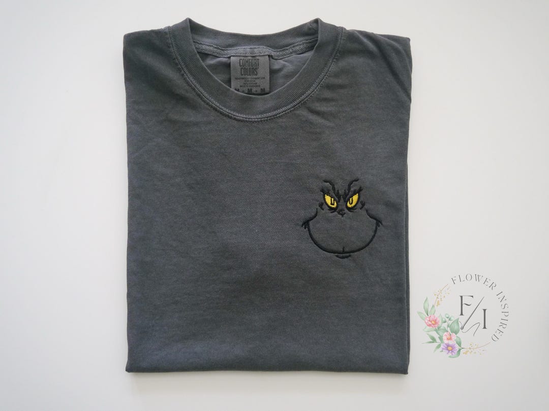 Embroidered Grinch Face Comfort Colors Christmas Tee - Etsy