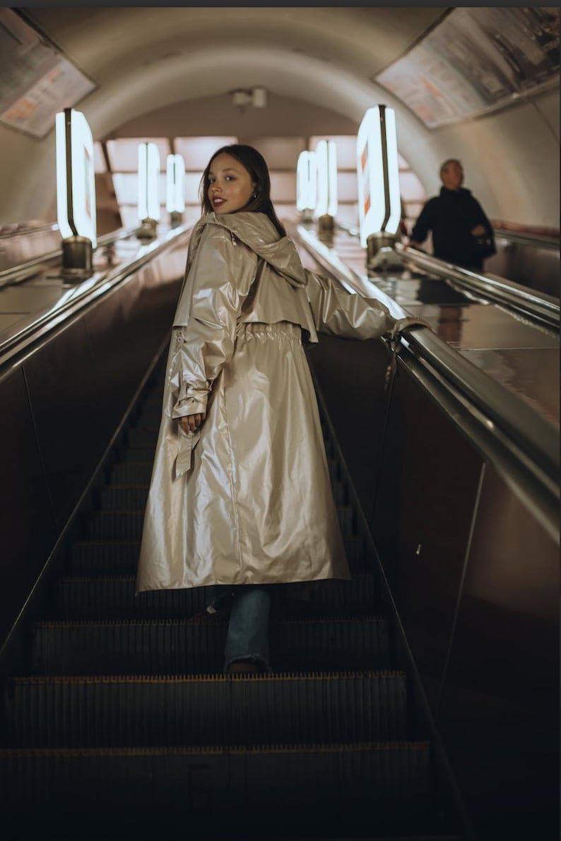 Beige Long Raincoat for Women – Classic Trench Look in Water-resistant ...