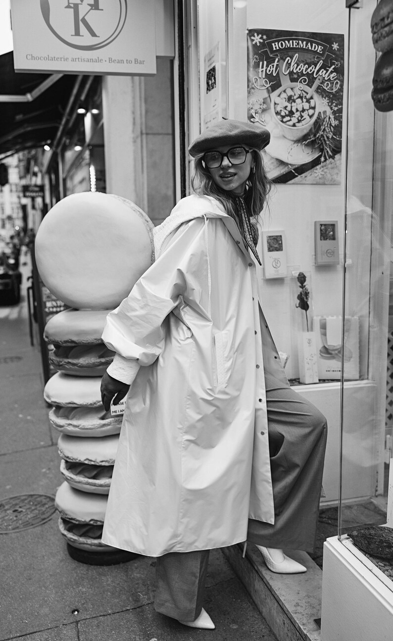 Long White Pearl Women's Hooded Raincoat Trench Coat - Etsy