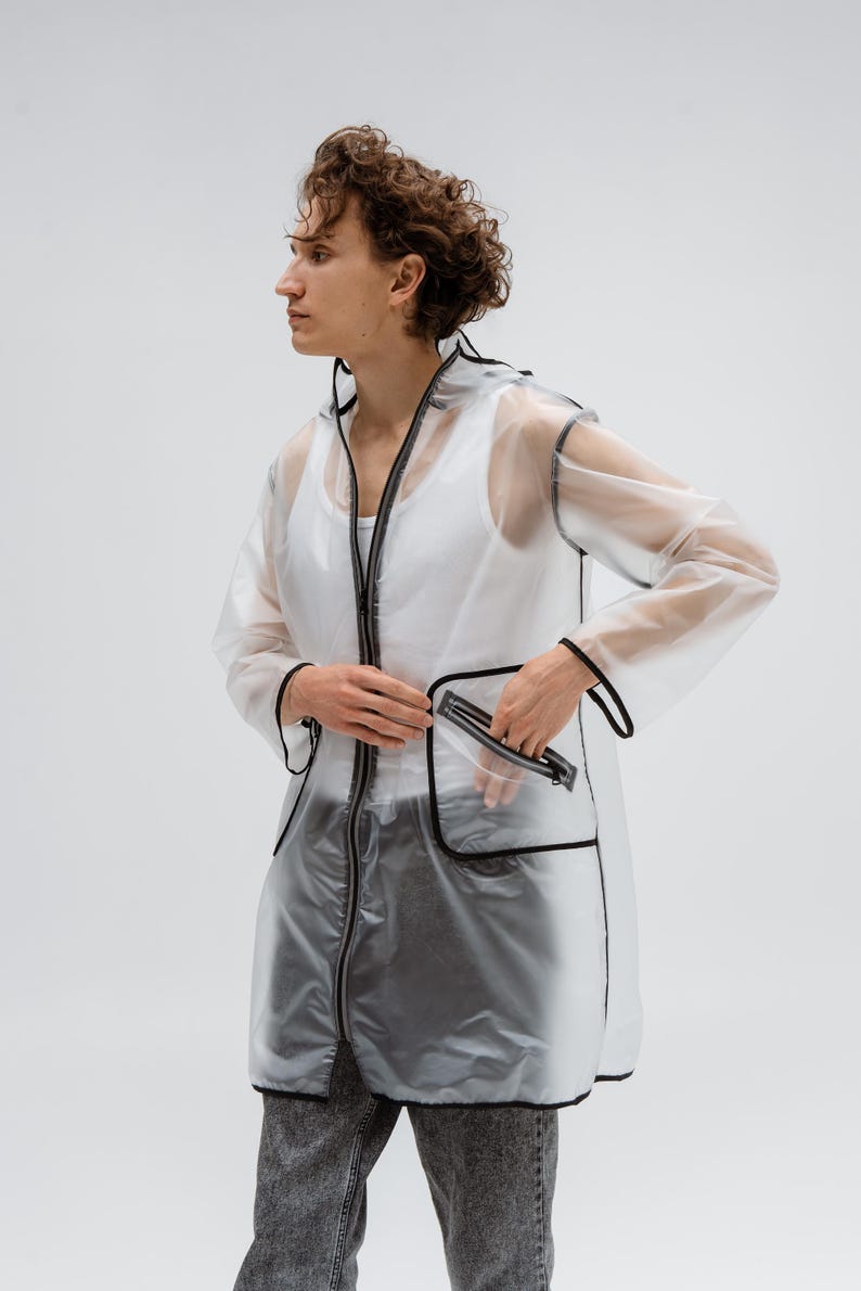 Holographic Trim Transparent Raincoat – Unisex Fashion Layering - Etsy