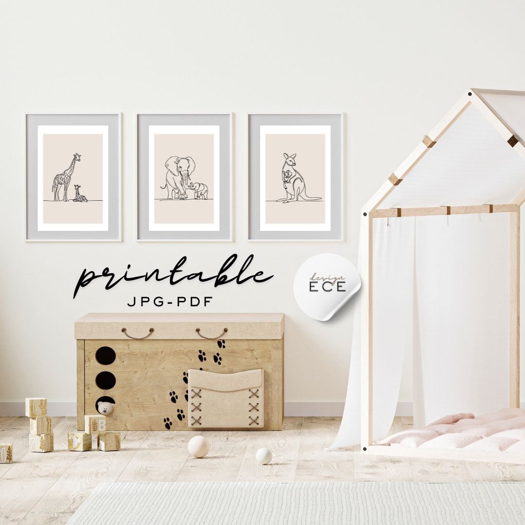 Animal Family Art Print Set Line Art, Lines, Line Wall Poster, Family ...
