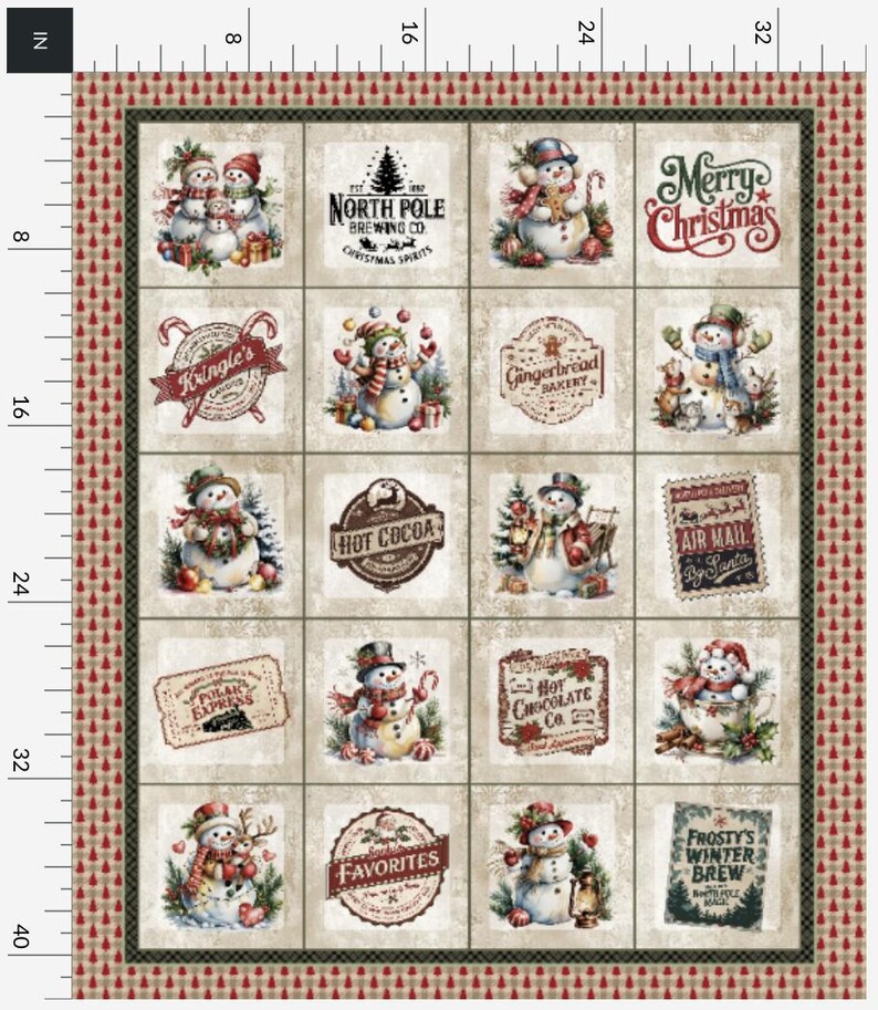 Rustic Snowman Fabric Panel Cabin Colors Vintage Style Christmas Decor ...
