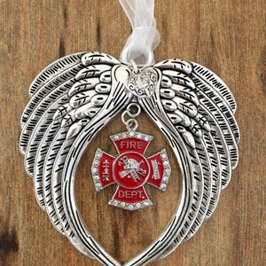 Fire Fighter Ornament, Angel Wing Ornament, Fireman Car Mirror Charm ...