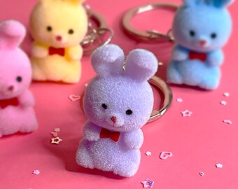 Fuzzy Bunny Keychain | Etsy