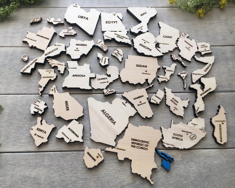 3D Wooden Africa Map Laser Cut File-svg Vector File-crd,dxf,ai,pdf,eps ...