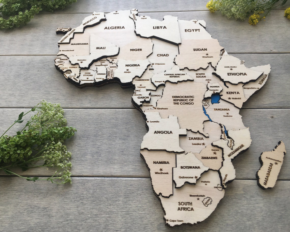 3D Wooden Africa Map Laser Cut File-svg Vector File-crd,dxf,ai,pdf,eps ...