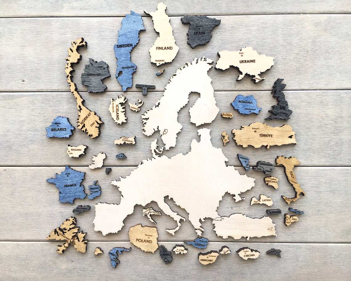 3D Wooden Europe Map Laser Cut File-svg Vector File-crd,dxf,ai,pdf,eps ...