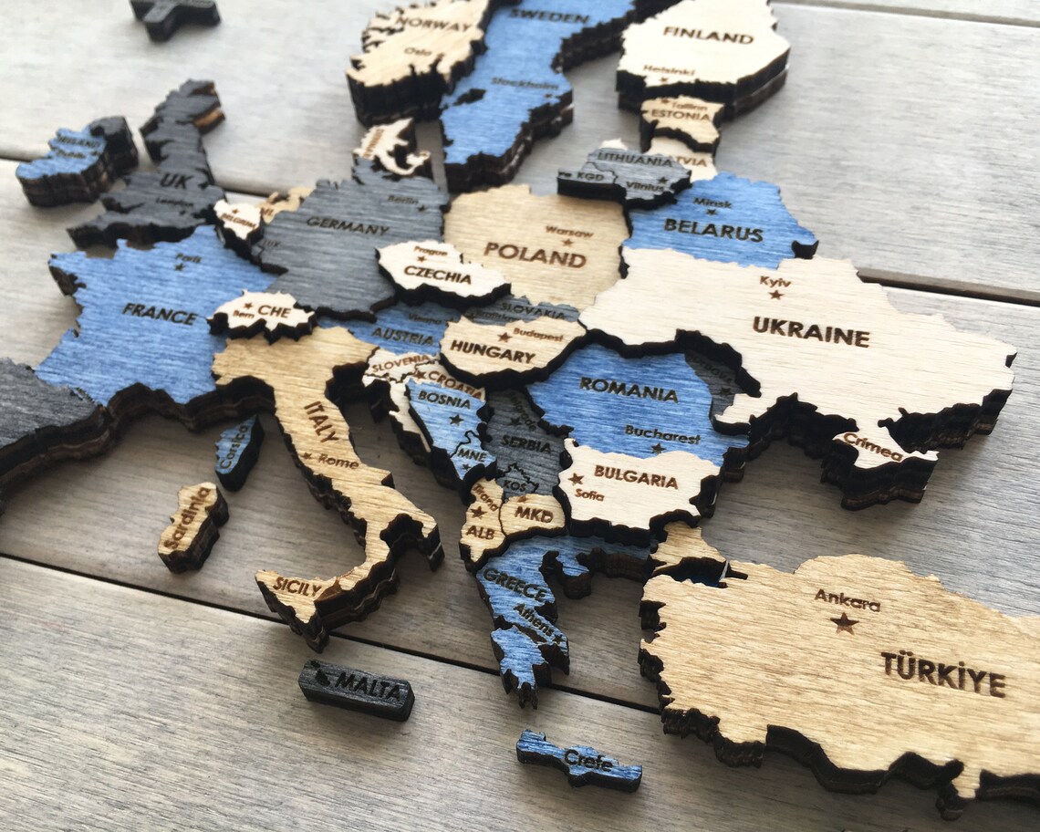 3D Wooden Europe Map Laser Cut File-svg Vector File-crd,dxf,ai,pdf,eps ...