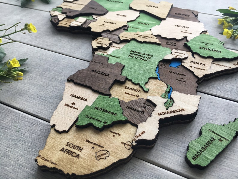3D Wooden Africa Map Laser Cut File-svg Vector File-crd,dxf,ai,pdf,eps ...