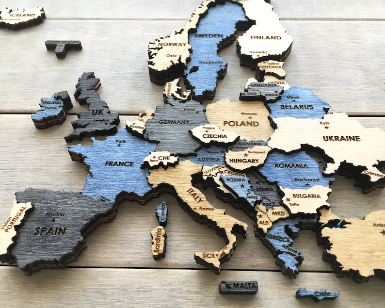 3D Wooden Europe Map Laser Cut File-svg Vector File-crd,dxf,ai,pdf,eps ...