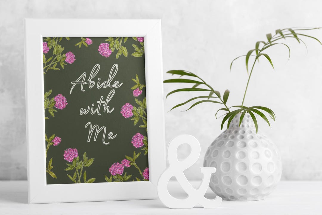 Abide With Me Custom Floral Print, Hymn Watercolor Brush Pen Drawing ...