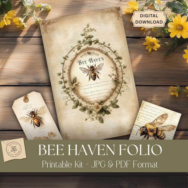 Printable Bee Haven Folio Kit – Vintage Honey Bee Journal Pages ...