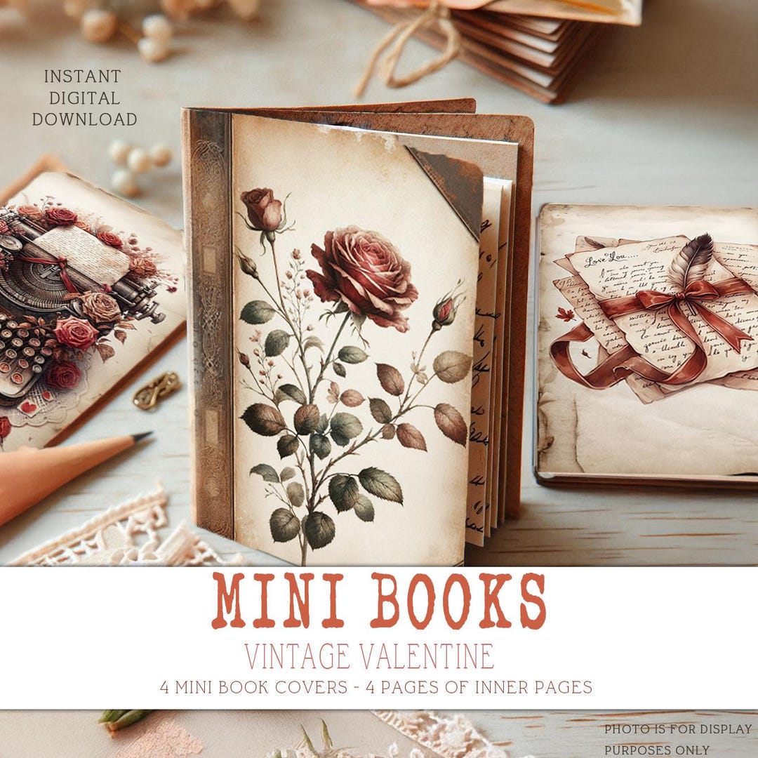 Vintage Valentine Mini Book Set Printable Download, 4 Covers, Inner ...