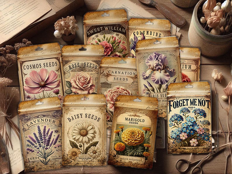 Printable Floral Seed Packets – Vintage Botanical Ephemera – Digital ...