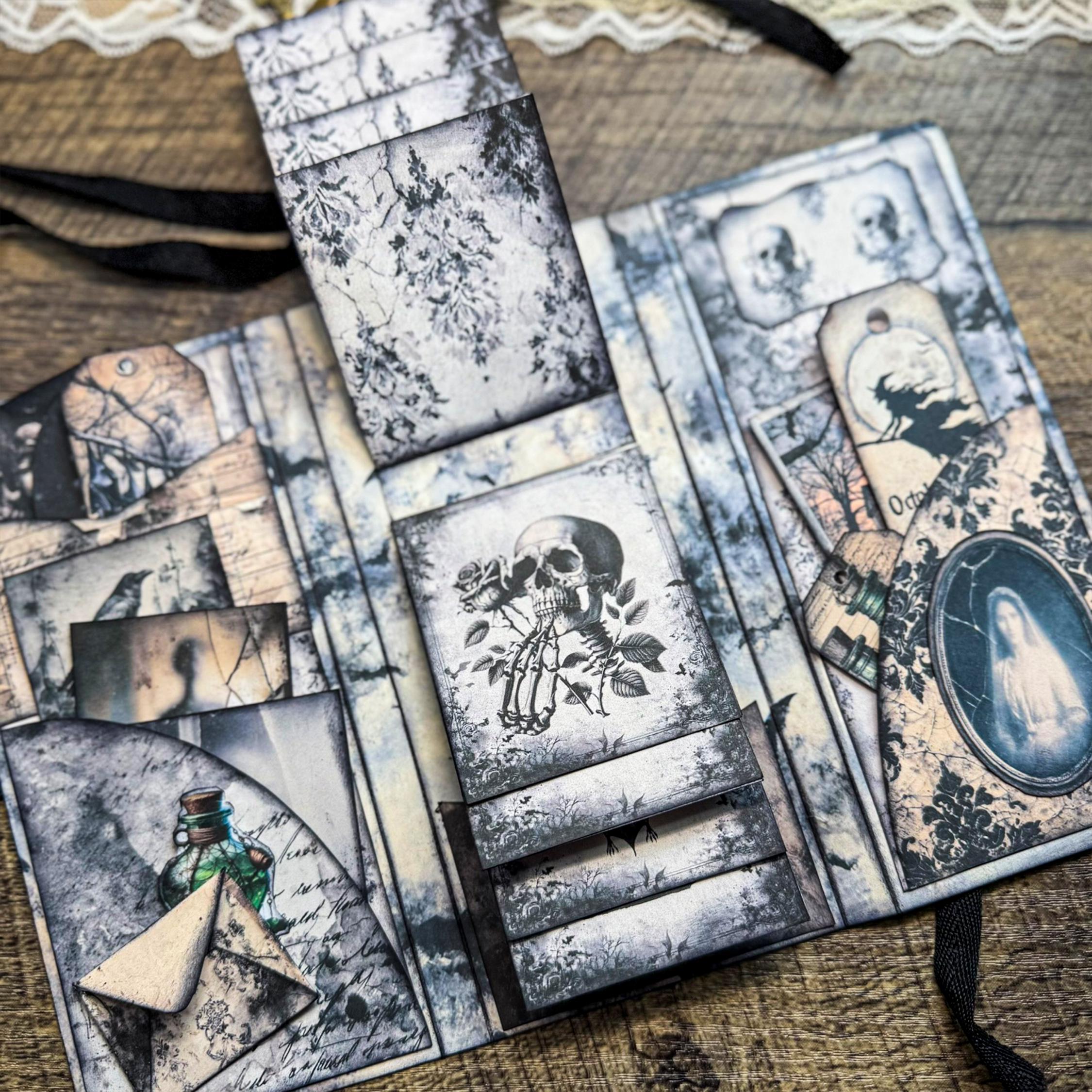 Printable Spooky Halloween Junk Journal Waterfall Folio Kit, Gothic ...