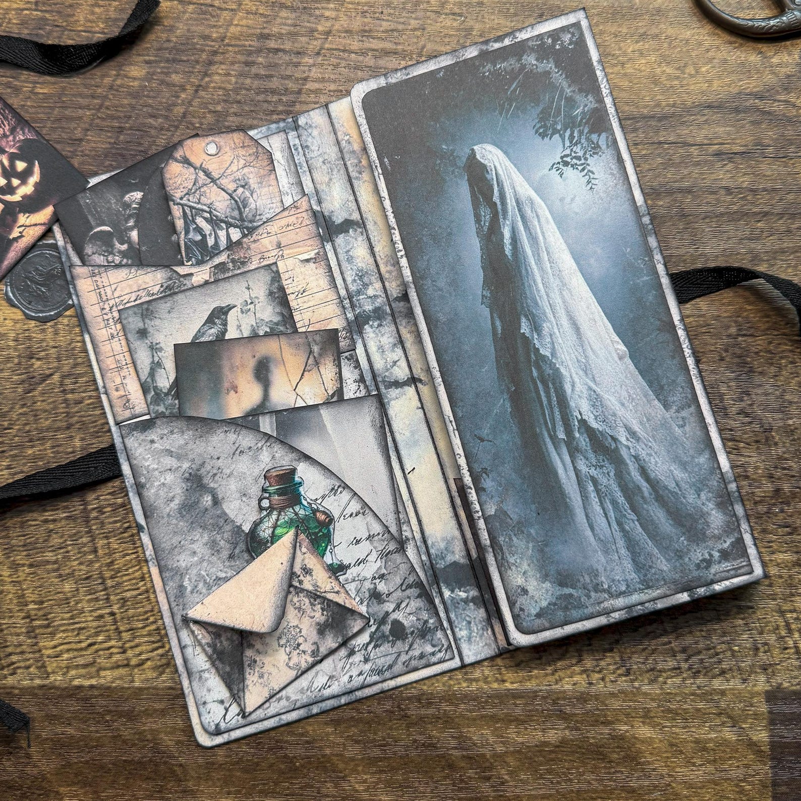 Printable Spooky Halloween Junk Journal Waterfall Folio Kit, Gothic ...