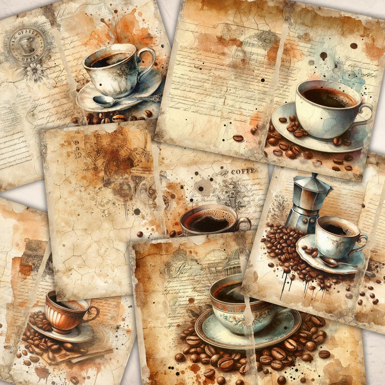 Vintage Coffee Junk Journal Digital Paper, Antique 6 Digital Journal ...