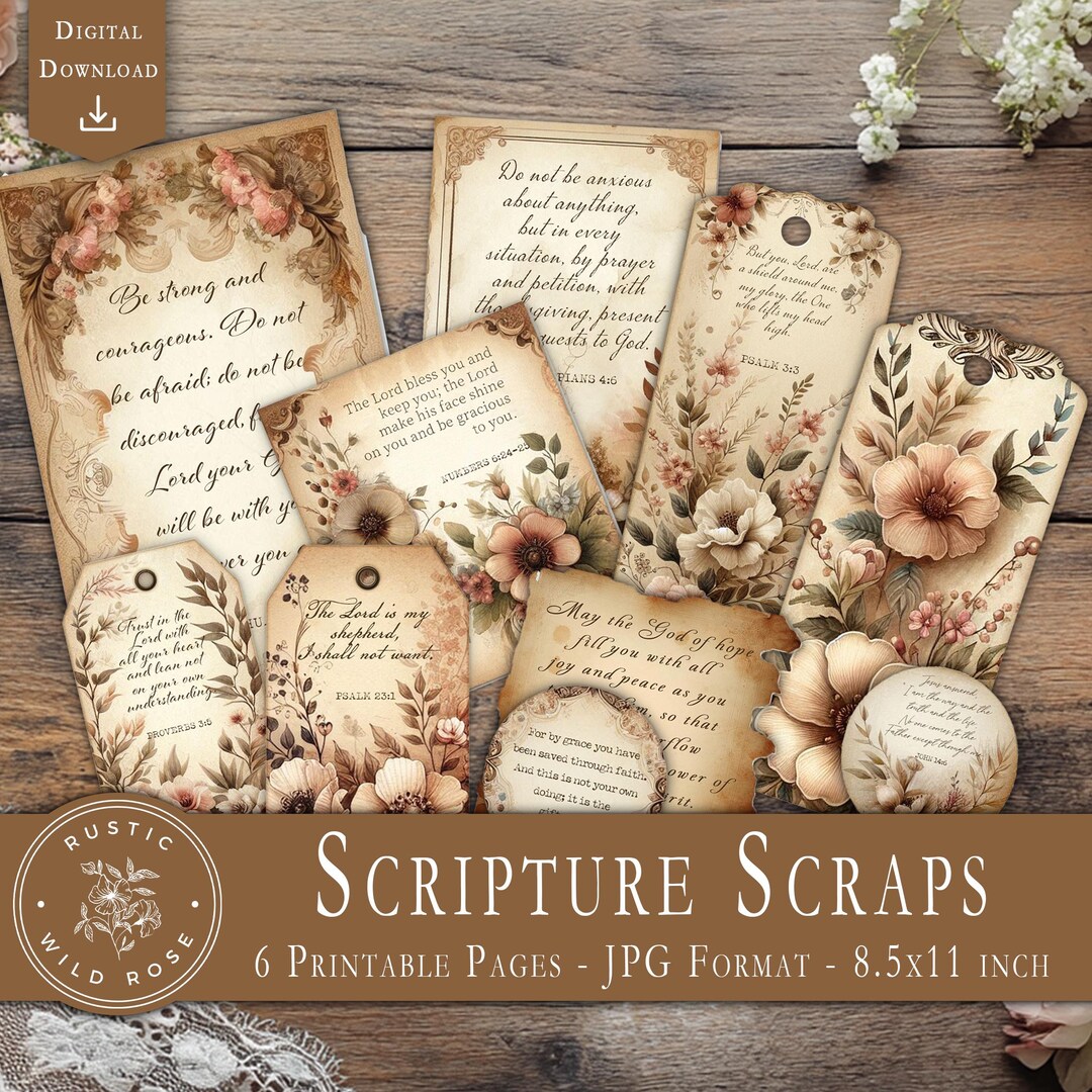 Scripture Scraps Junk Journal Ephemera, Christian Printable, Bible ...