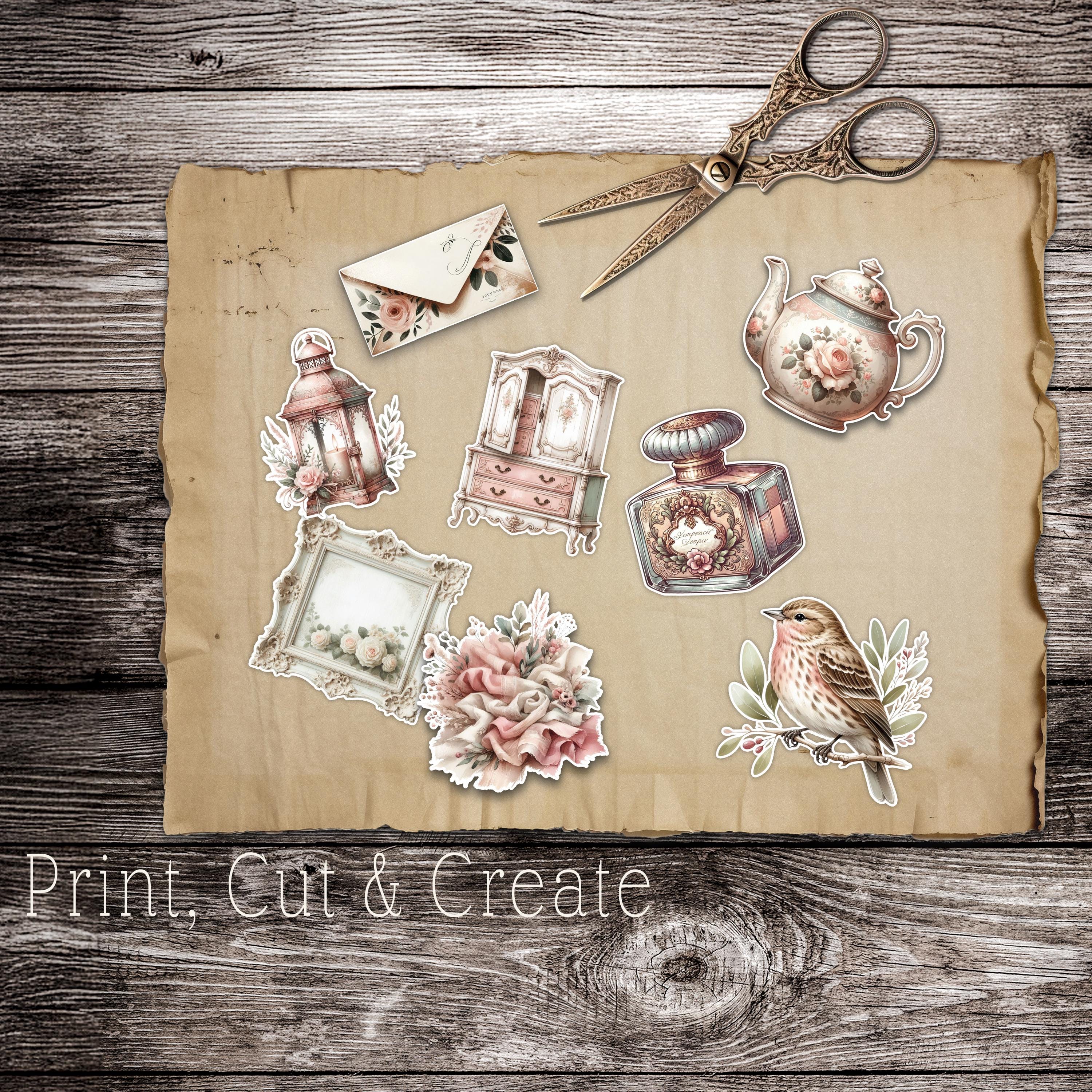 Shabby Chic Floral Clipart – Vintage Rose Digital Download – Romantic ...