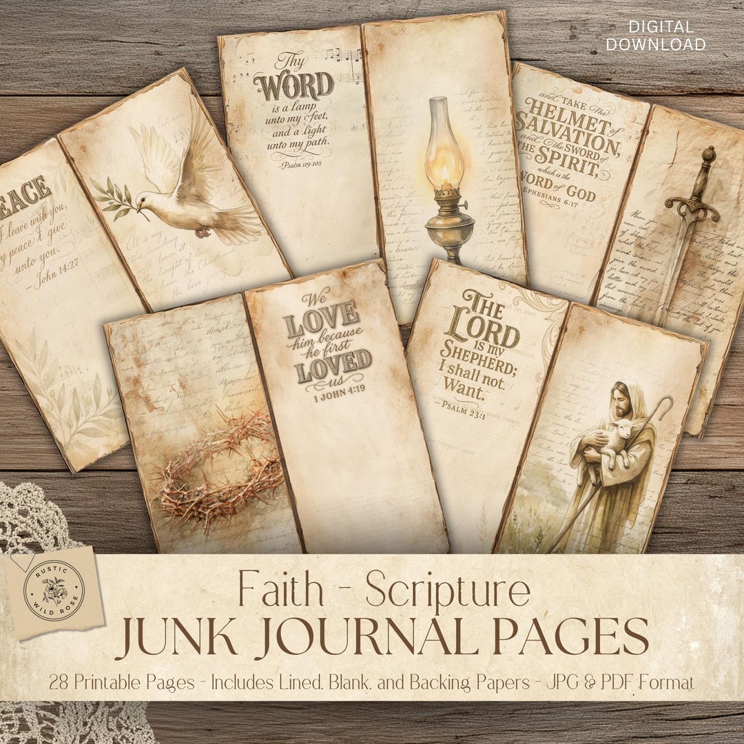 Vintage Scripture Printable Kit Christian Devotional Pages Bible Verse ...