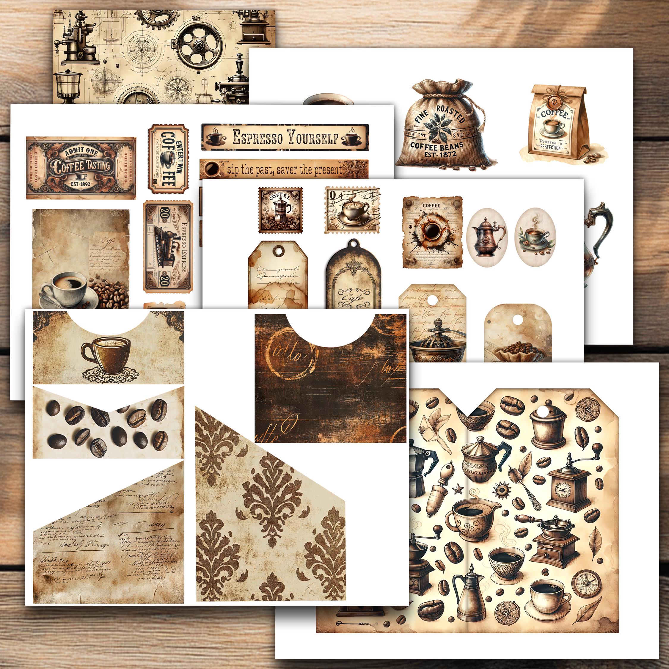 Printable Vintage Coffee Loaded Pocket Tags – Rustic Cafe Ephemera ...