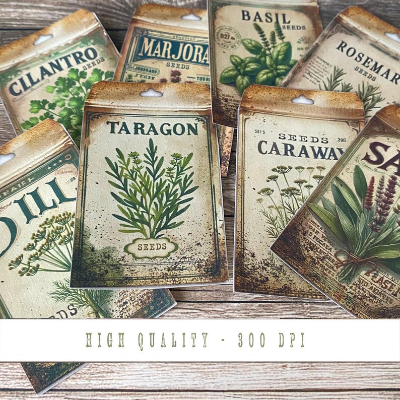 Vintage Herb Seed Packets – Printable Botanical Labels – Digital Junk ...