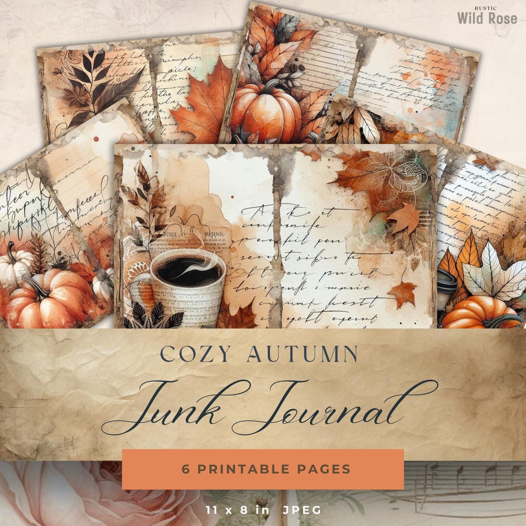 Digital Cozy Autumn Junk Journal Kit, Pumpkin Journal, Vintage Autumn ...