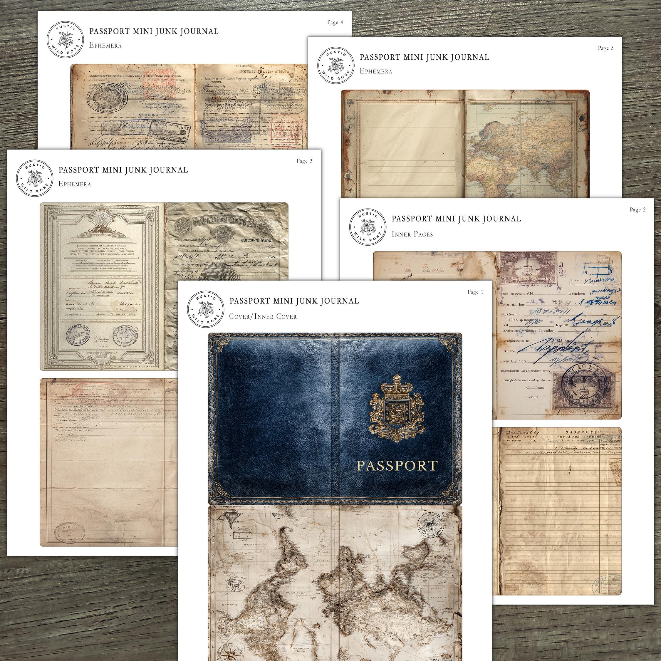 Digital Faux Passport Junk Journal Kit | Vintage Travel Ephemera ...