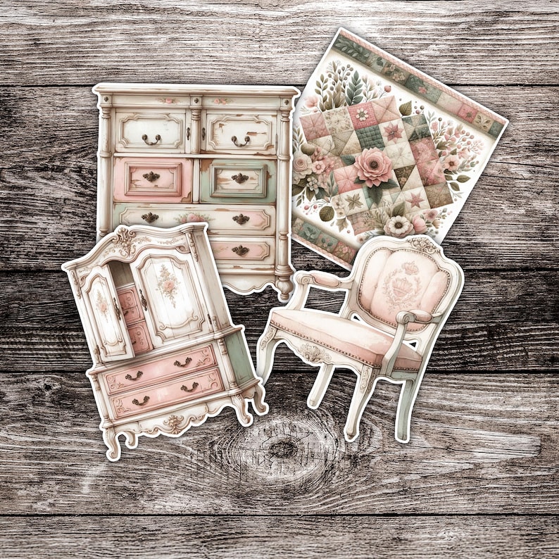 Shabby Chic Floral Clipart – Vintage Rose Digital Download – Romantic ...