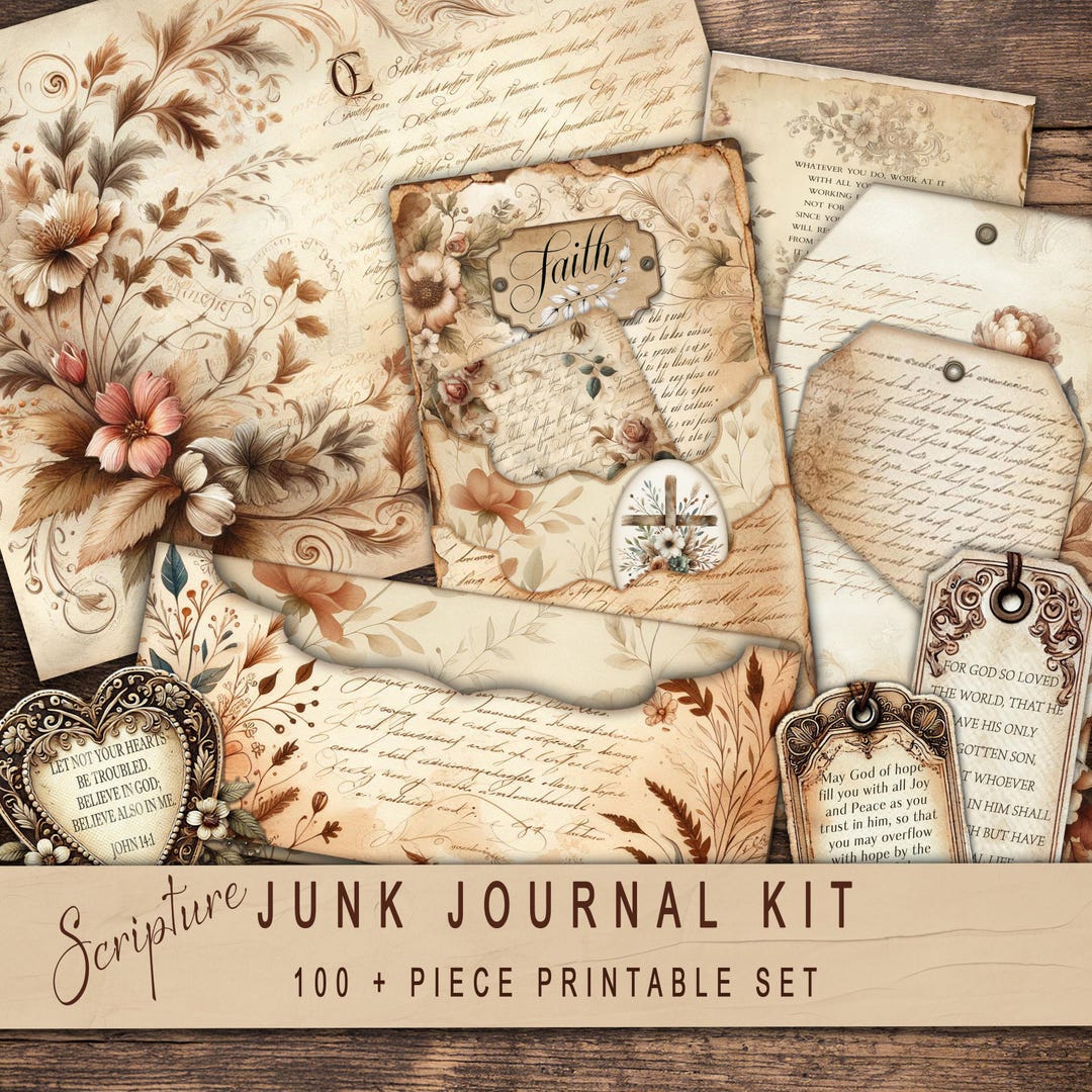 Scripture Junk Journal Printable Pages, Vintage Card, Digital Collage ...