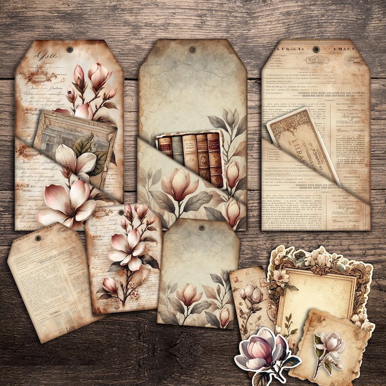 Printable Magnolia Loaded Tags – Vintage Floral Ephemera – Shabby Chic ...
