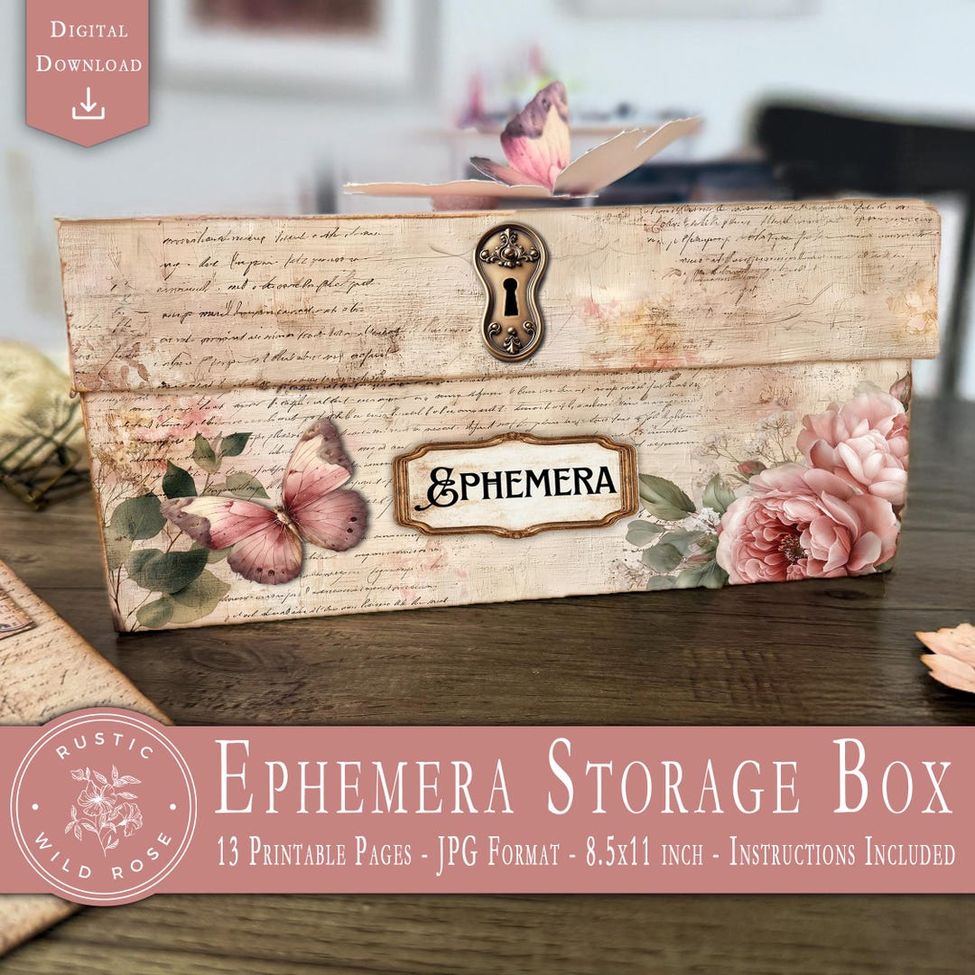 Printable Ephemera Storage Box, DIY Paper Craft Template, Shabby Chic ...