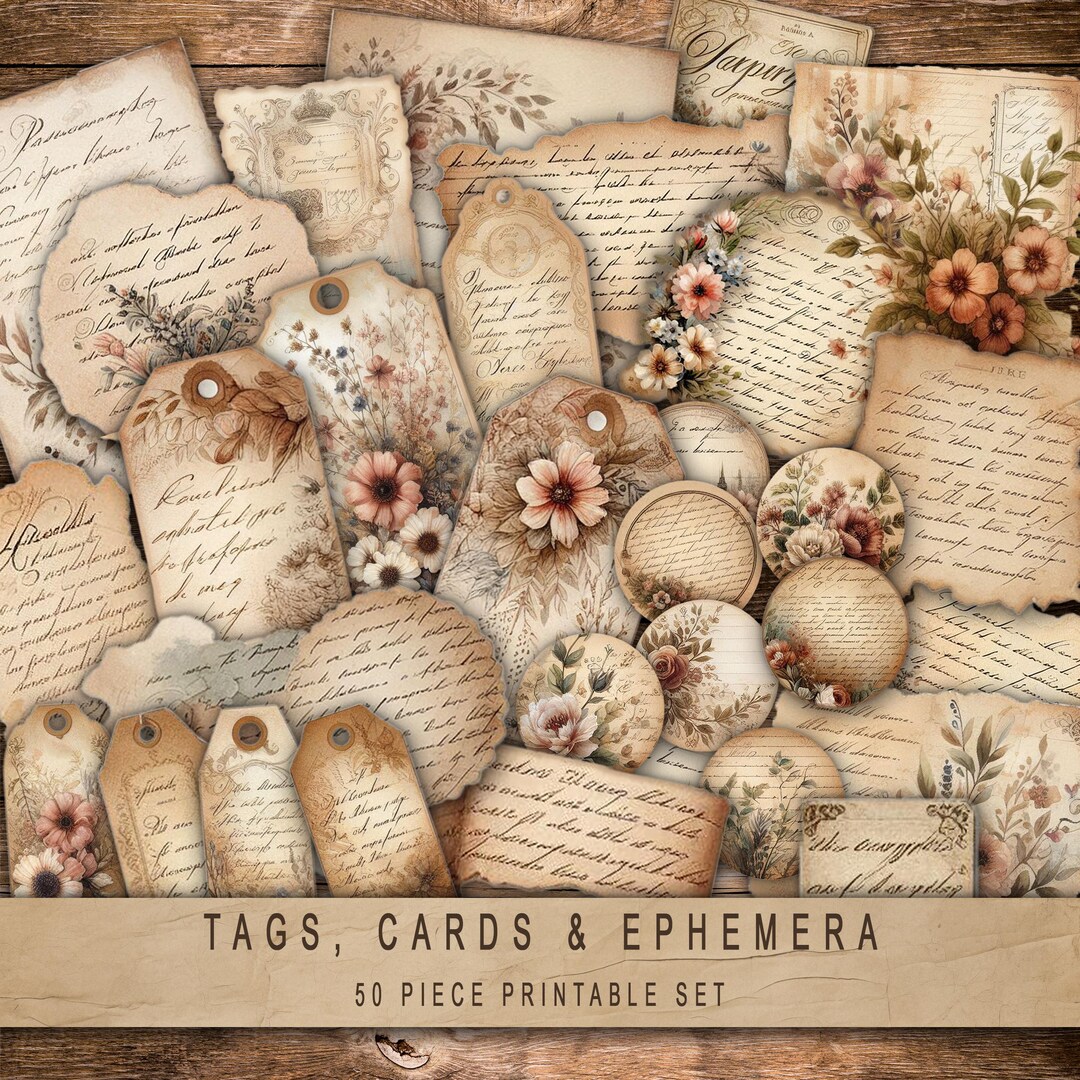 Vintage Scripture Scraps Ephemera Set 50 Tags, Cards & Book Spines ...