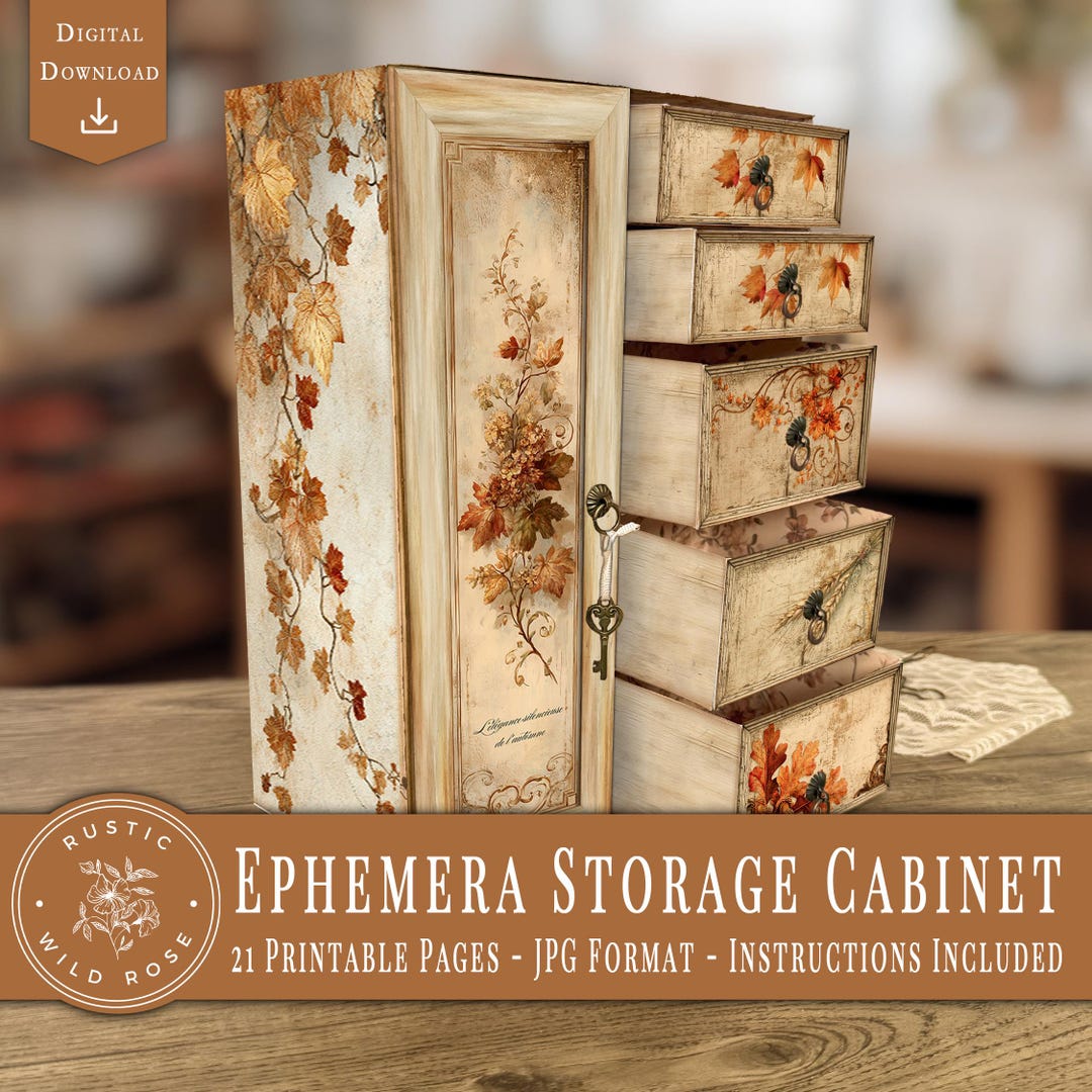 Autumn Ephemera Storage Cabinet | Printable Junk Journal Organizer Box ...