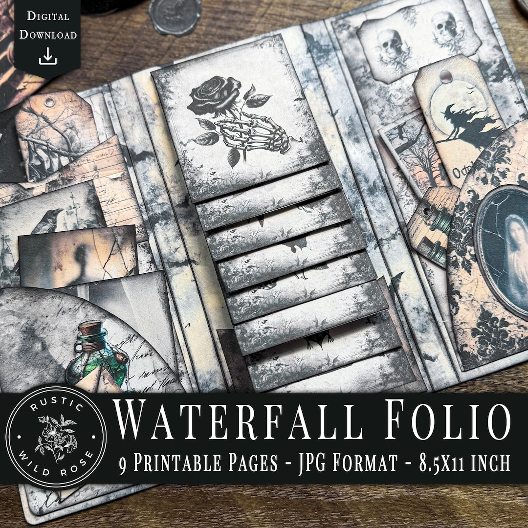 Printable Spooky Halloween Junk Journal Waterfall Folio Kit, Gothic ...
