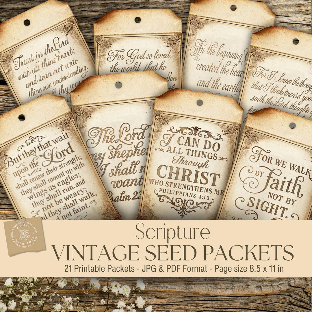 Digital Vintage Scripture Seed Packet Kit – Printable Christian ...