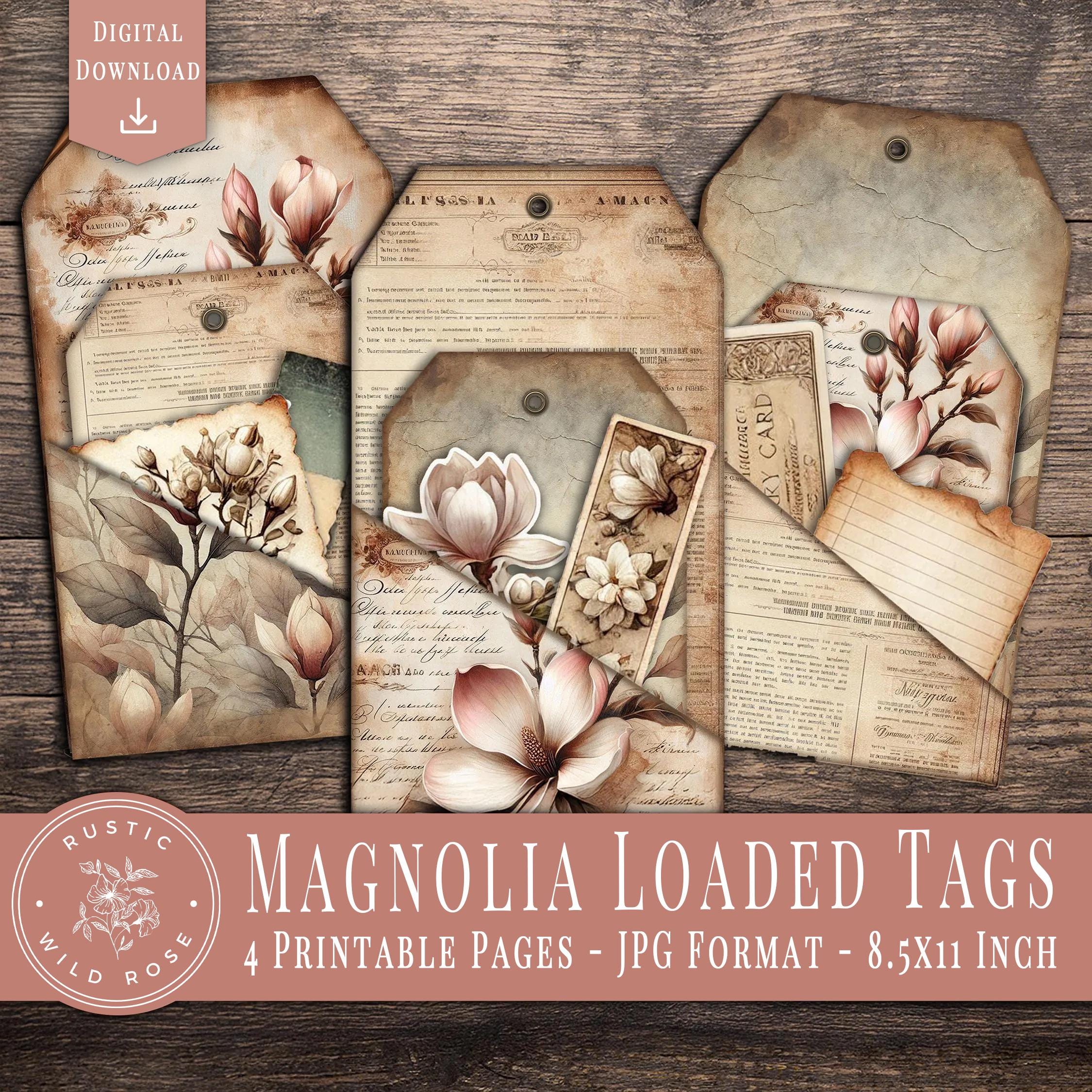 Printable Magnolia Loaded Tags – Vintage Floral Ephemera – Shabby Chic ...