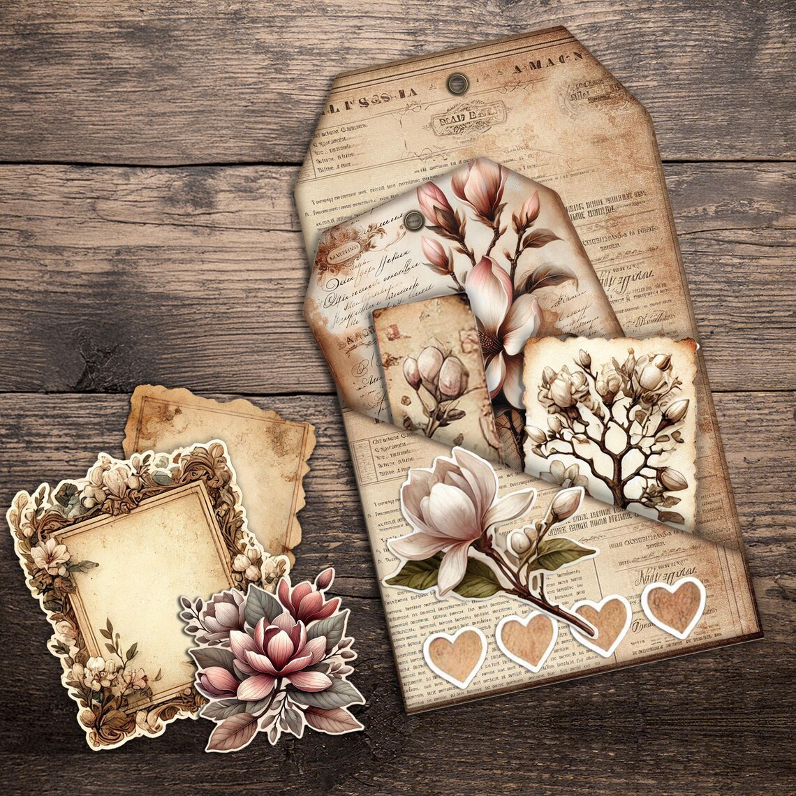 Printable Magnolia Loaded Tags – Vintage Floral Ephemera – Shabby Chic ...