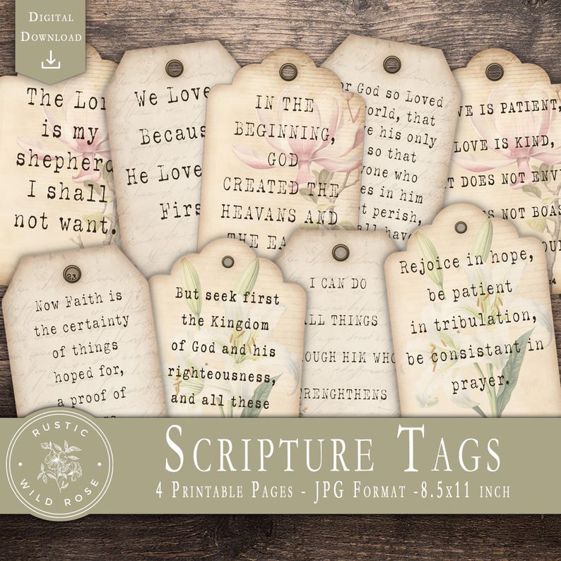 Printable Scripture Tags – Vintage Bible Verse Ephemera – Faith Junk ...