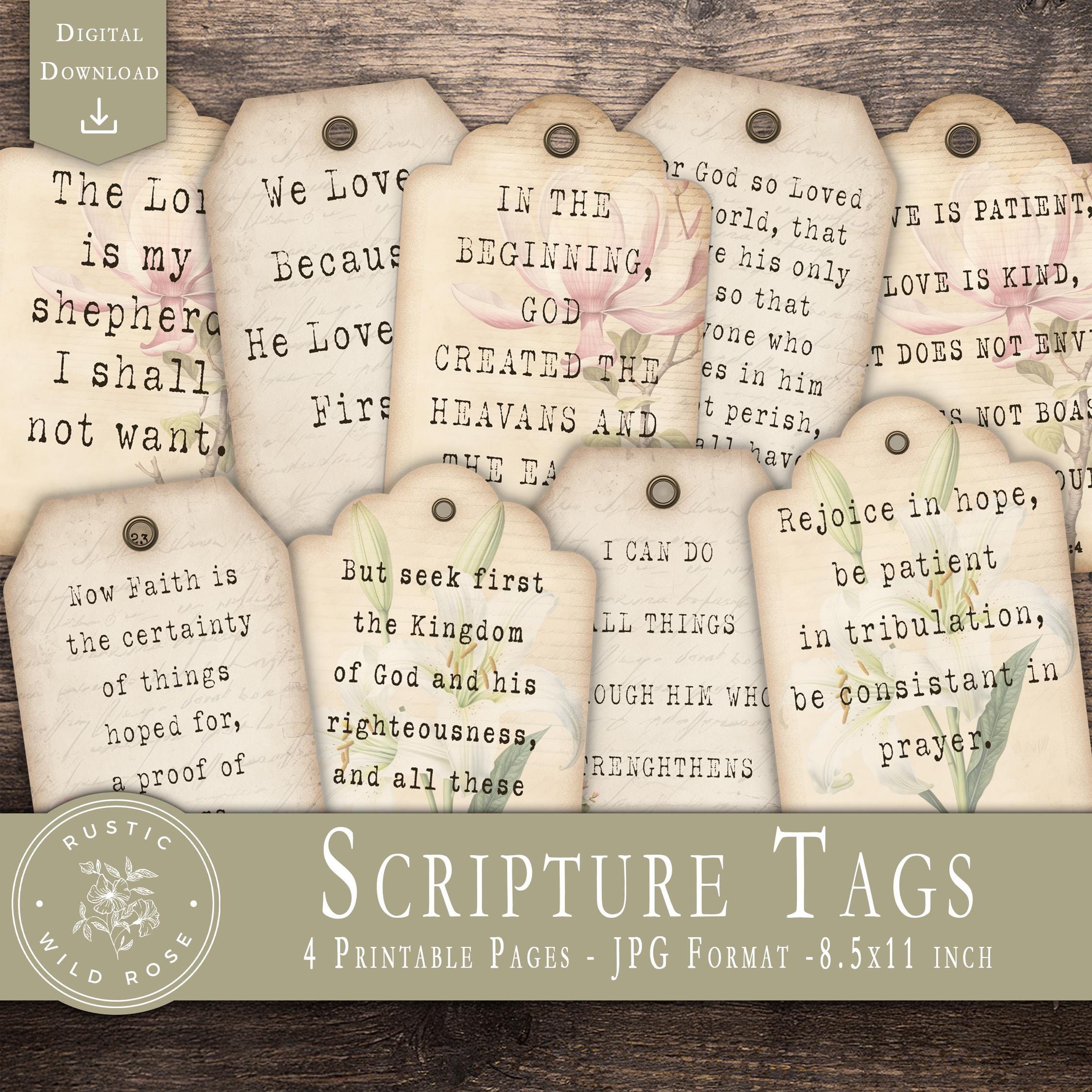 Printable Scripture Tags – Vintage Bible Verse Ephemera – Faith Junk ...