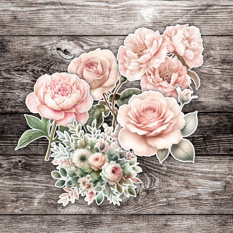 Shabby Chic Floral Clipart – Vintage Rose Digital Download – Romantic ...