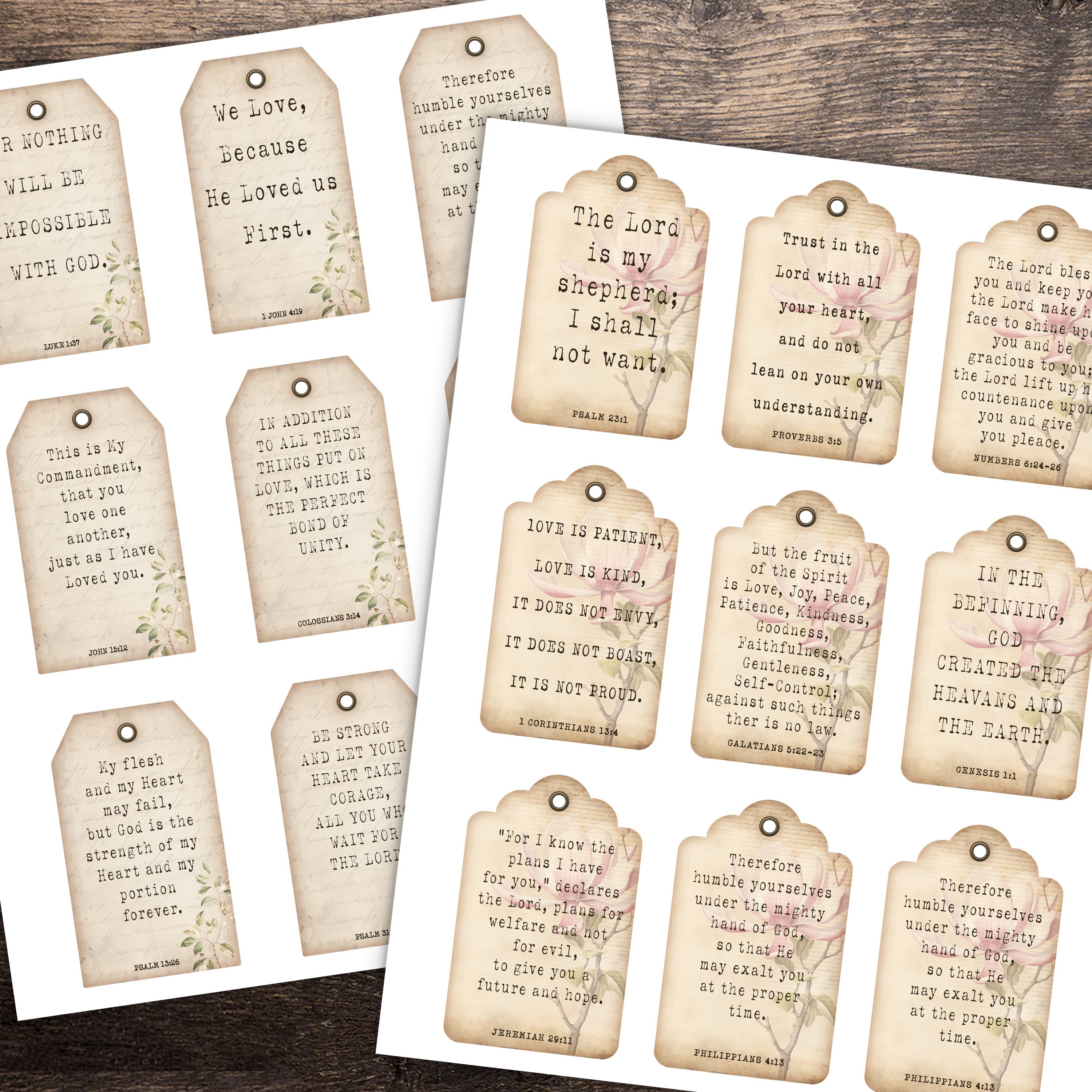 Printable Scripture Tags – Vintage Bible Verse Ephemera – Faith Junk ...
