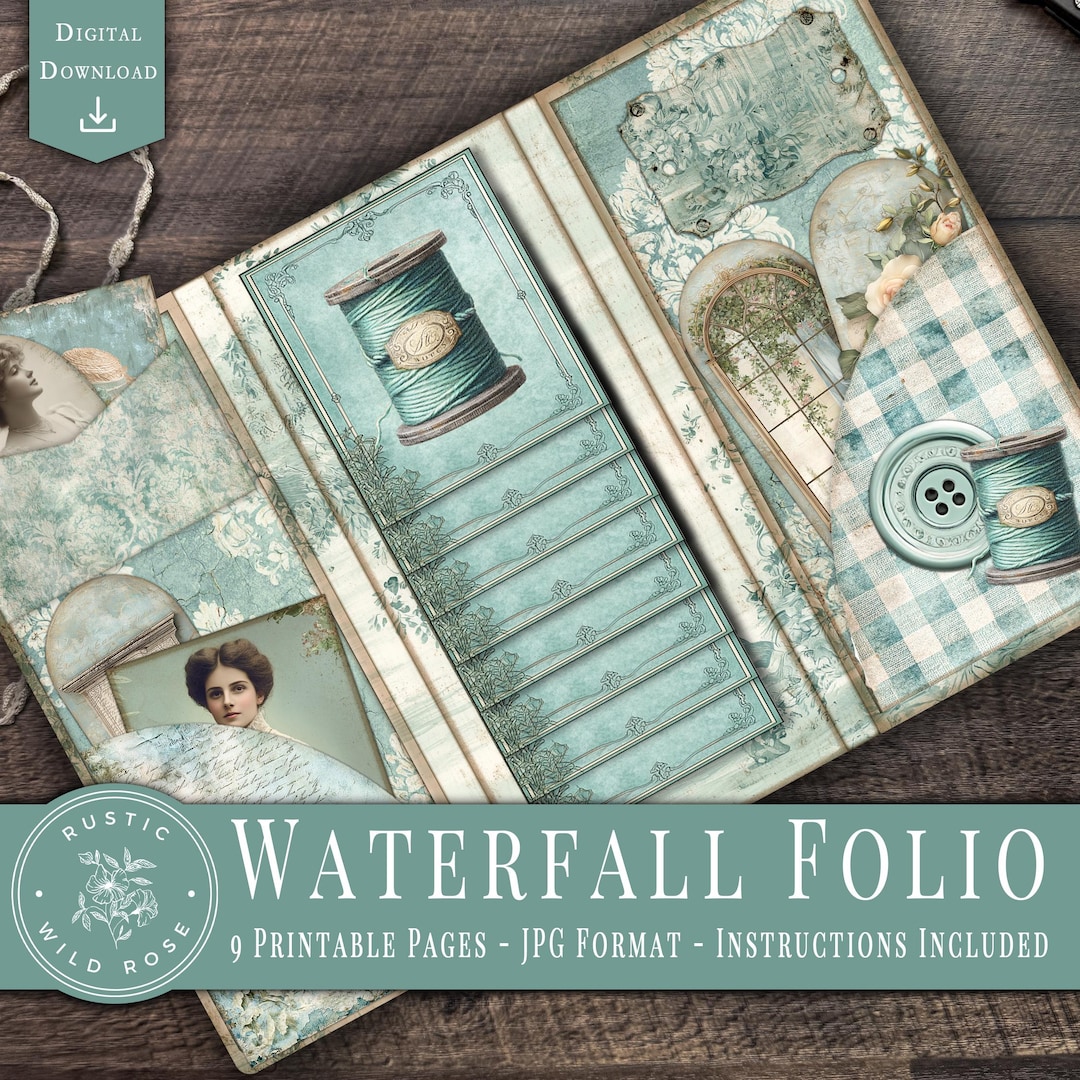 Shabby Chic Waterfall Folio – Printable Junk Journal Folio Kit ...