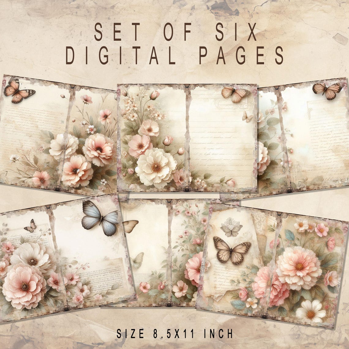 Printable Spring Flower and Butterfly Junk Journal Pages – Vintage ...