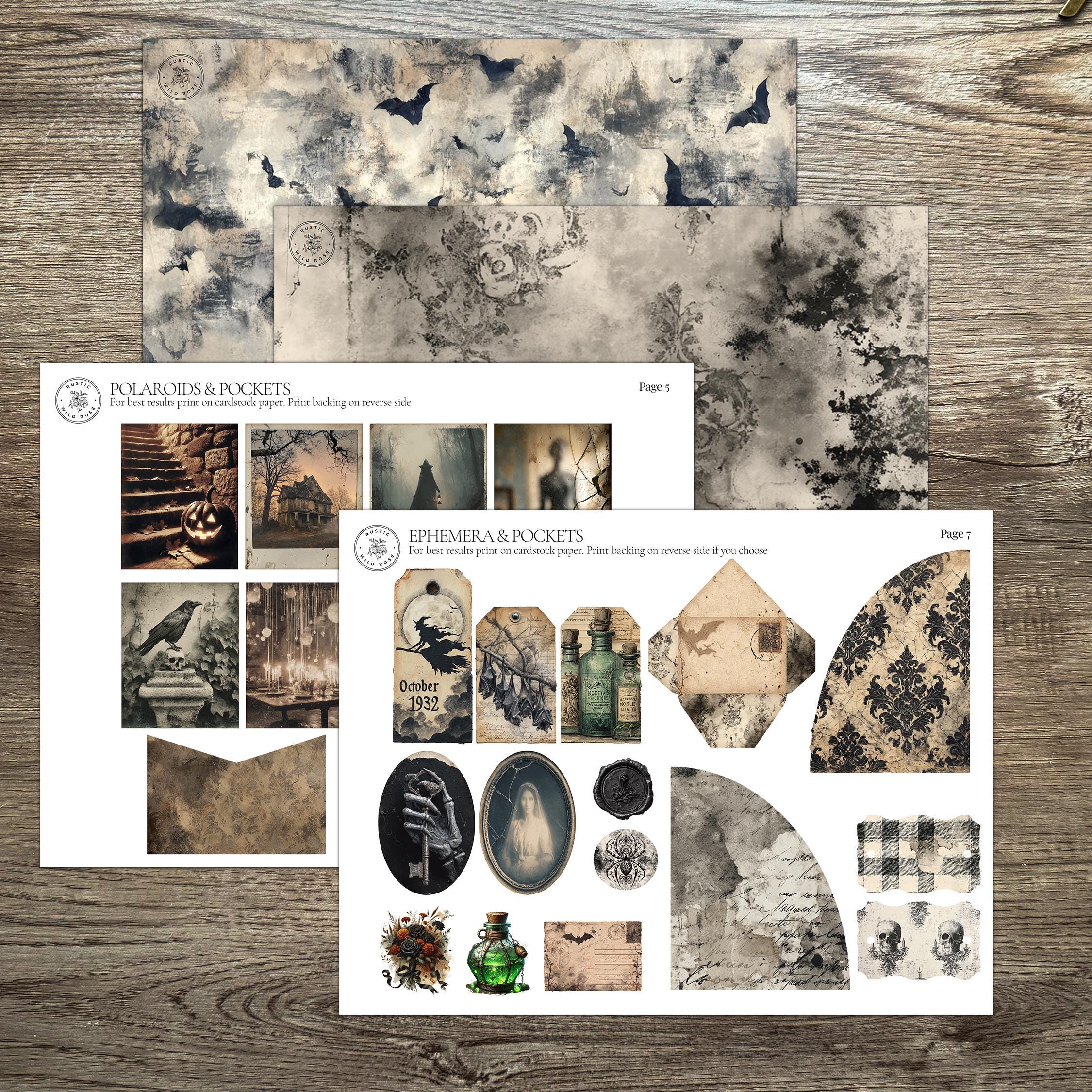 Printable Spooky Halloween Junk Journal Waterfall Folio Kit, Gothic ...