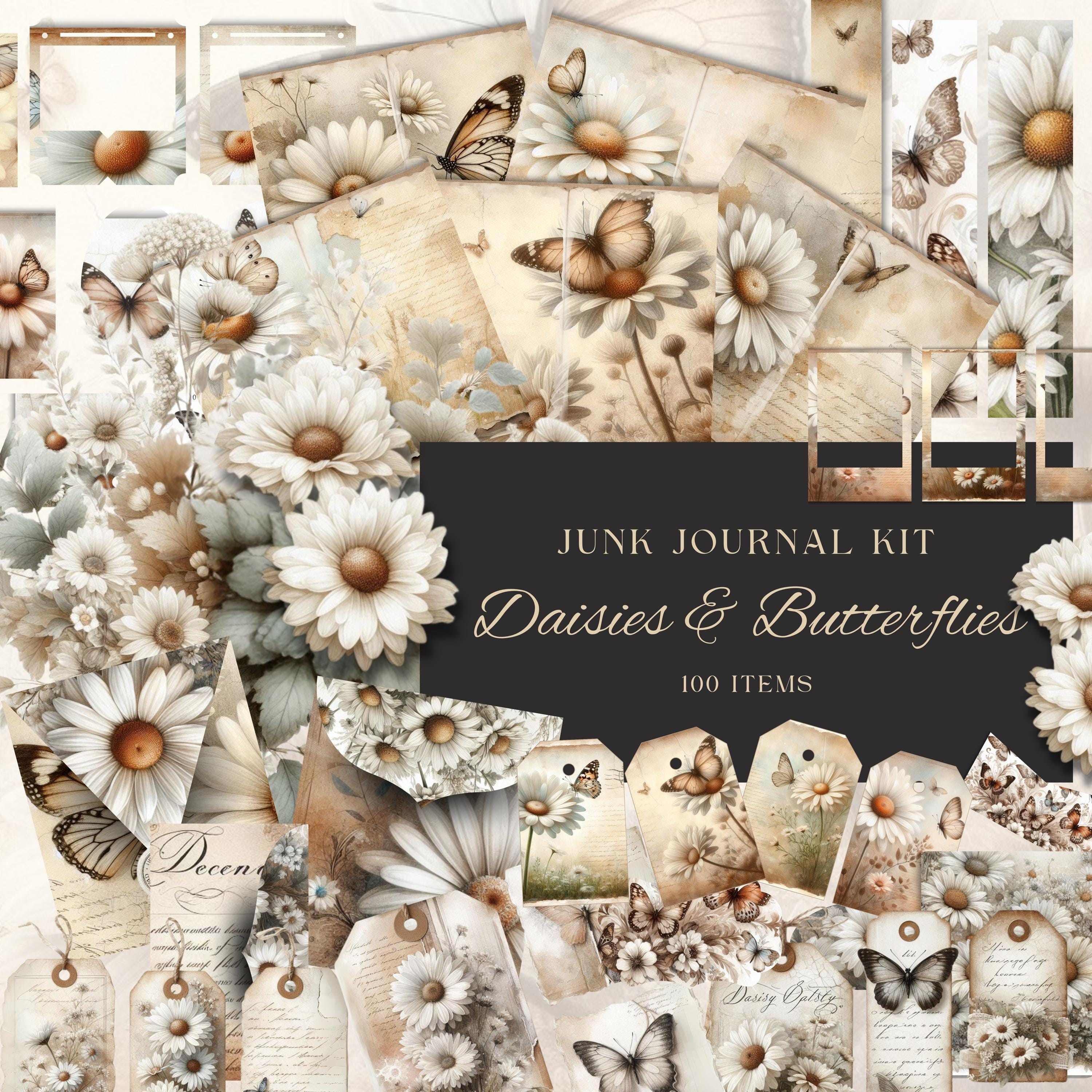 Daisies and Butterflies Junk Journal Complete Kit – Printable Vintage ...