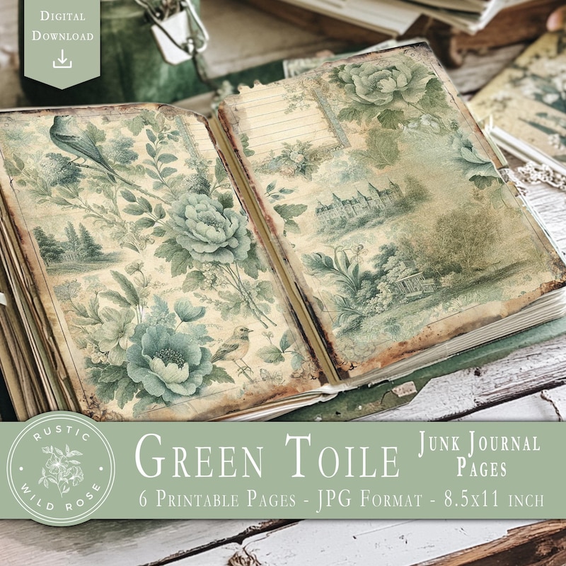Vintage Green Toile Print - Etsy