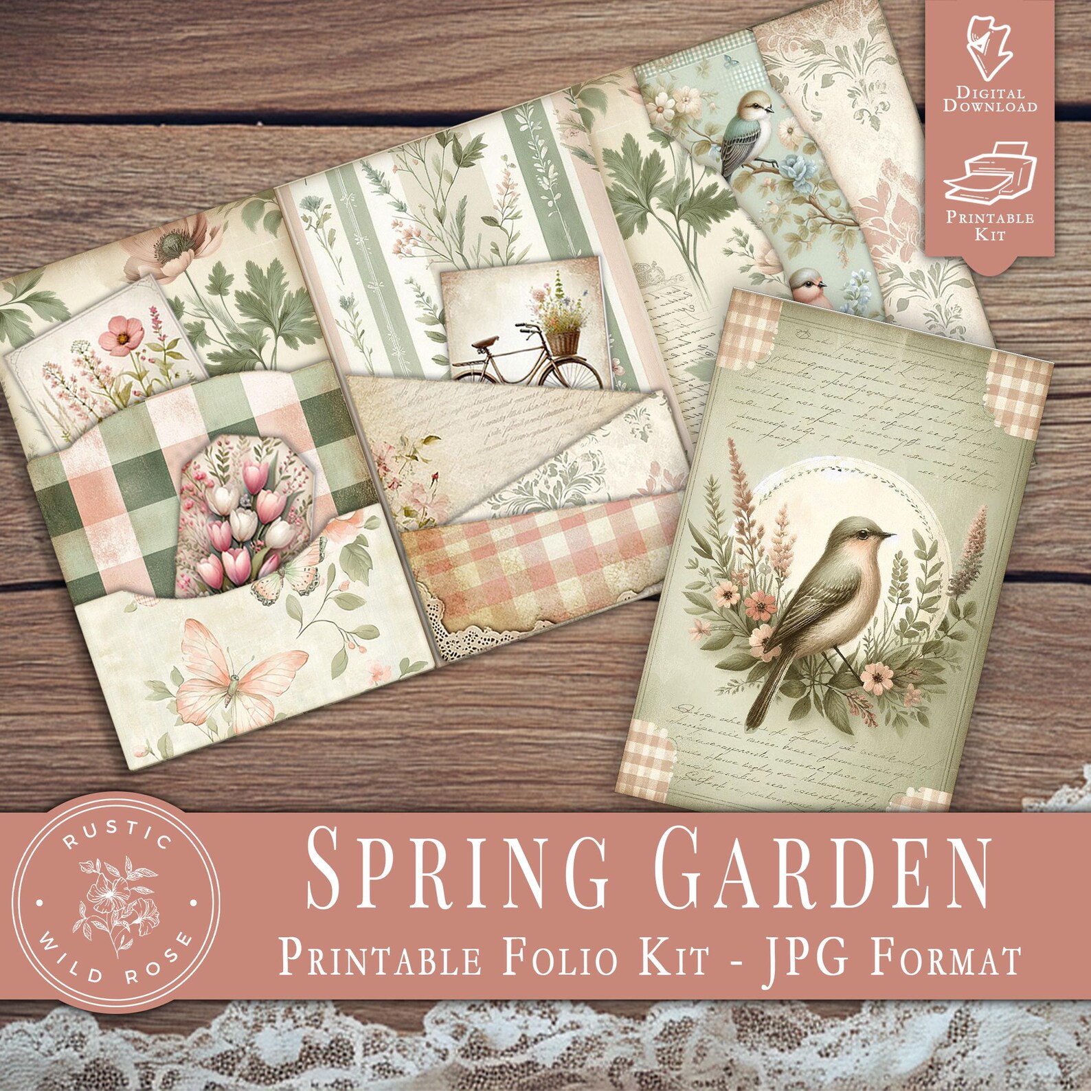 Spring Garden Printable Folio Kit – Vintage Floral Junk Journal Folio ...