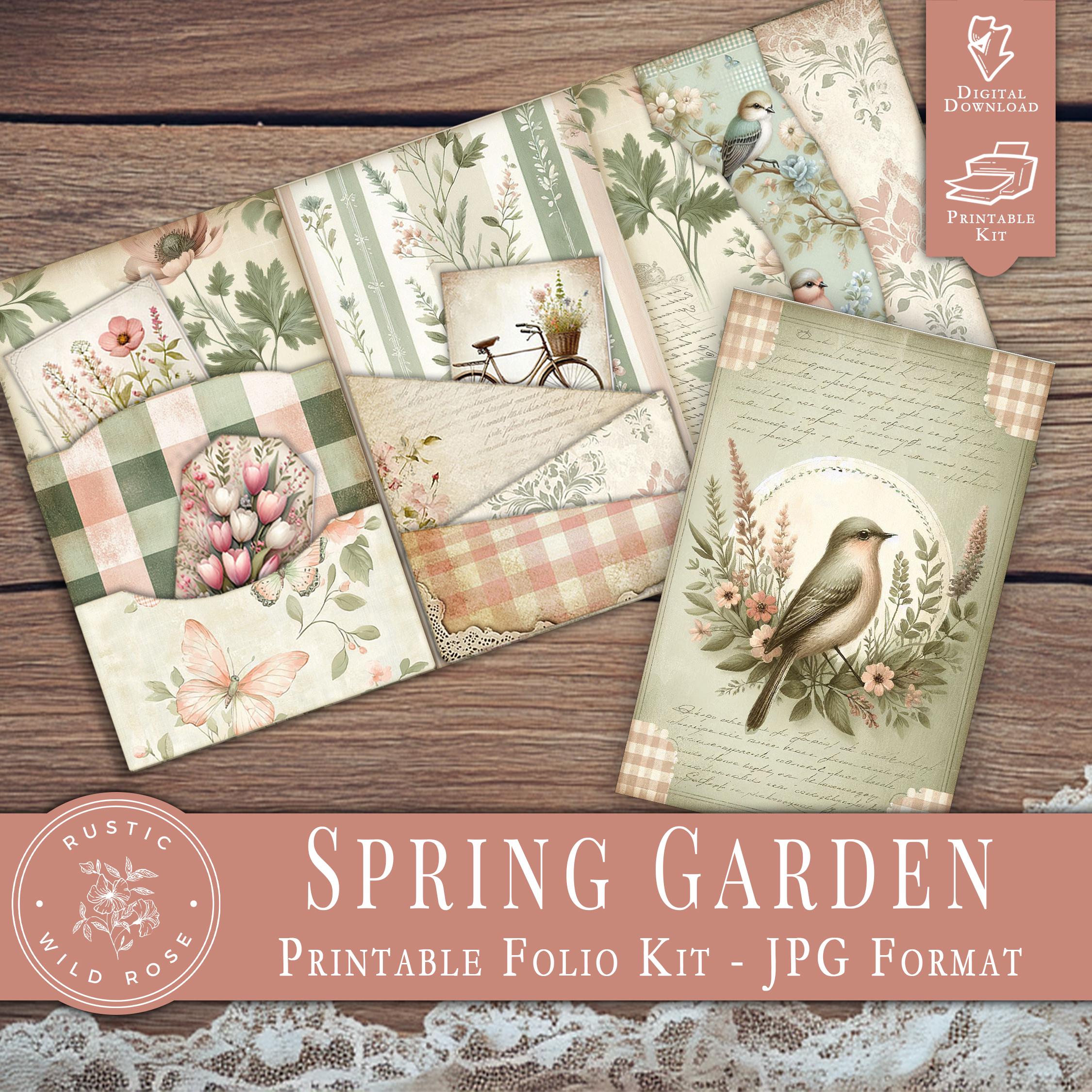 Spring Garden Printable Folio Kit – Vintage Floral Junk Journal Folio ...
